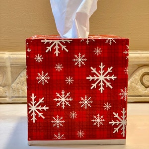 Christmas Red Plaid Snowflake Tissue Box Cover - Etsy