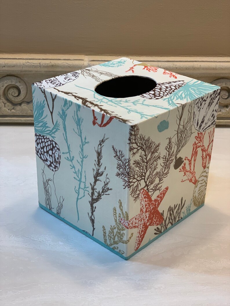 Beach Inspired Shell and Coral Tissue Box Cover(white Background) - Etsy