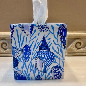 Beach Inspired Blue Toile Multi-seashell Tissue Box Cover - Etsy