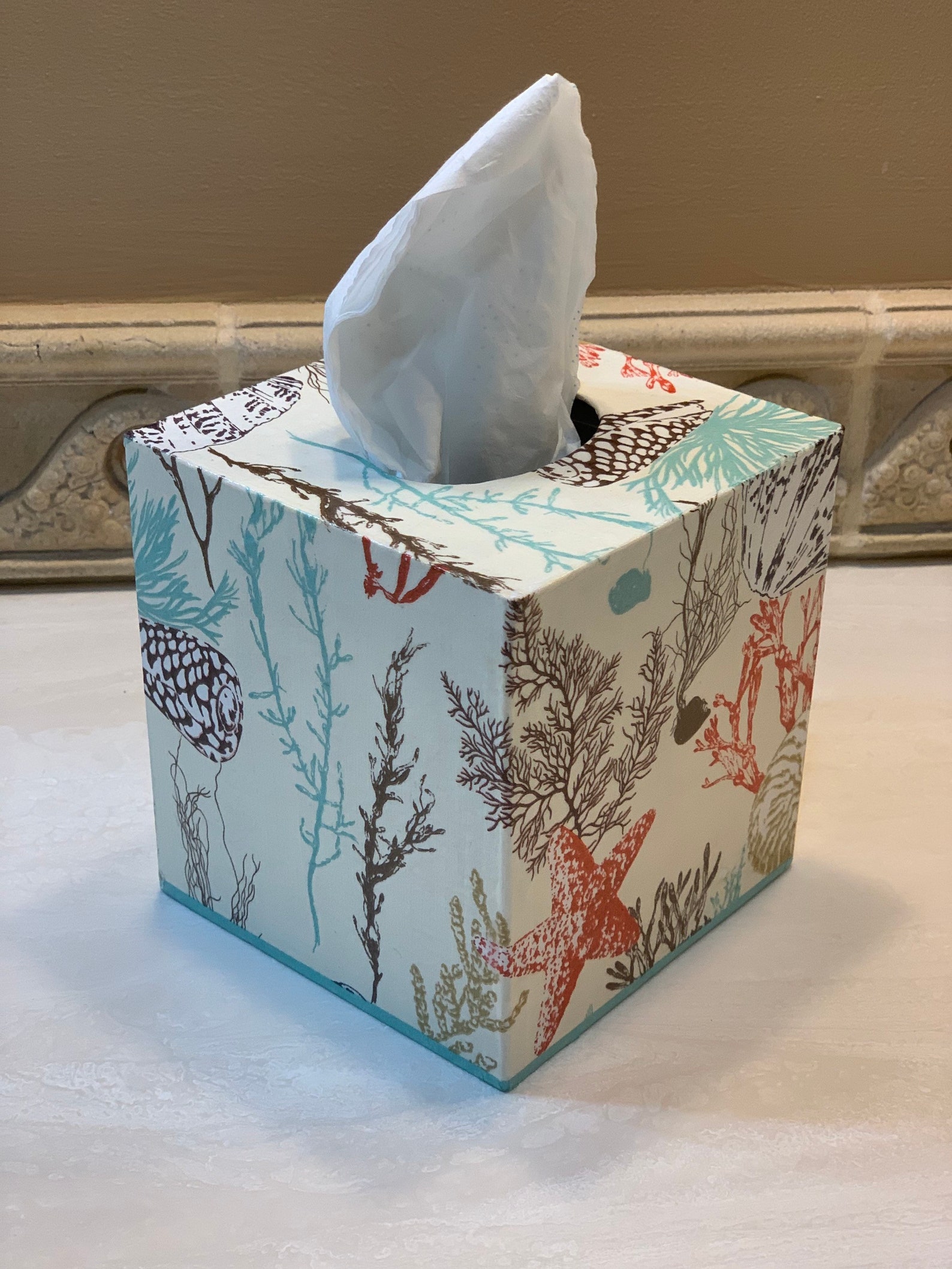 Beach Inspired Shell and Coral Tissue Box Coverwhite - Etsy