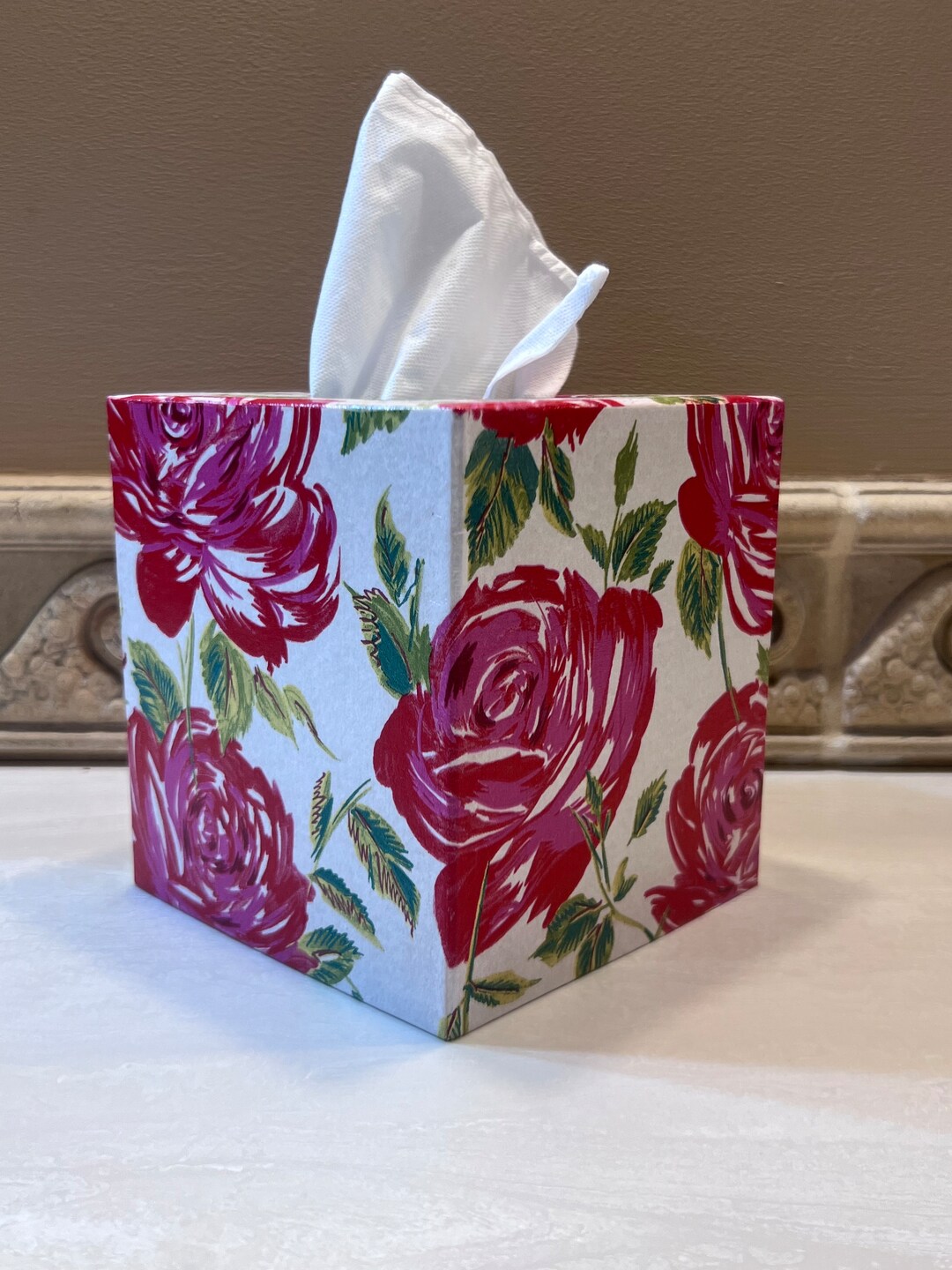 Bella Rosa Red and Pink Flower Decoupaged Tissue Box - Etsy