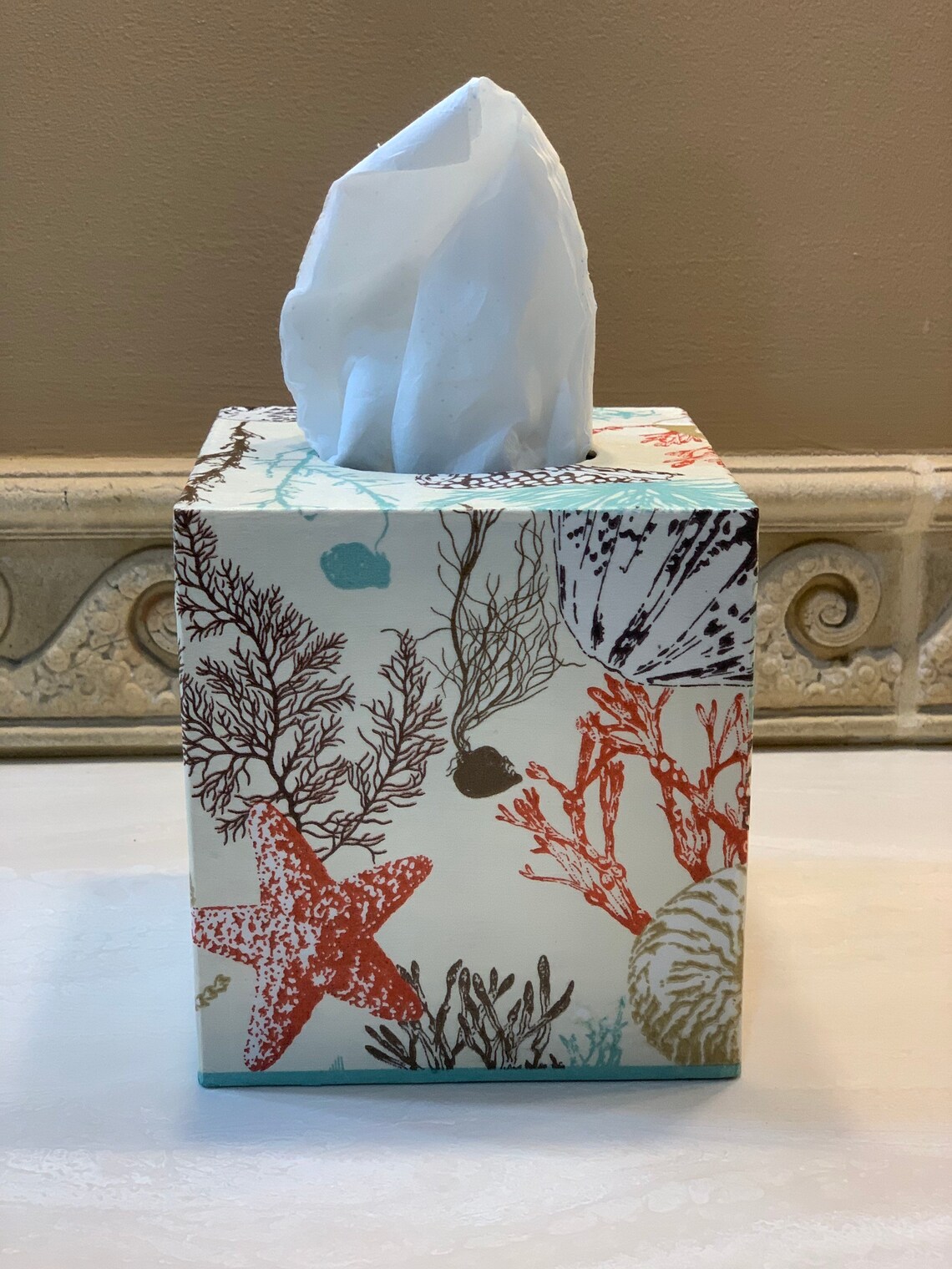 Beach Inspired Shell and Coral Tissue Box Coverwhite - Etsy