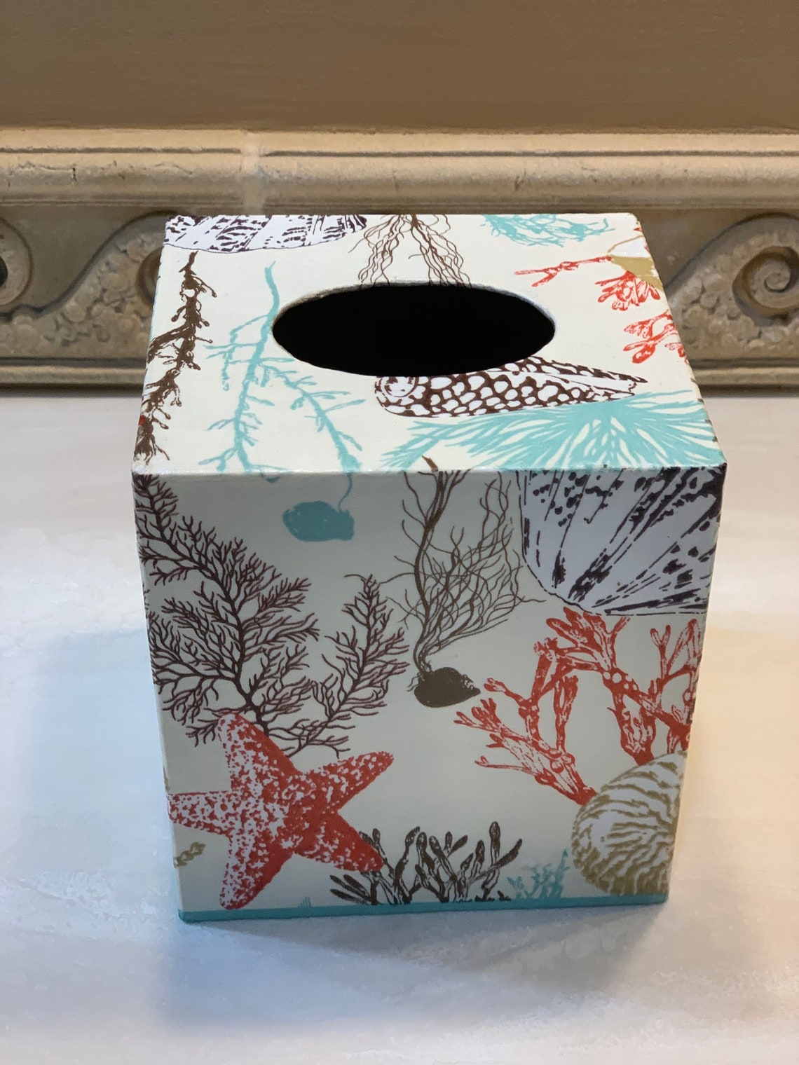 Beach Inspired Shell and Coral Tissue Box Coverwhite - Etsy