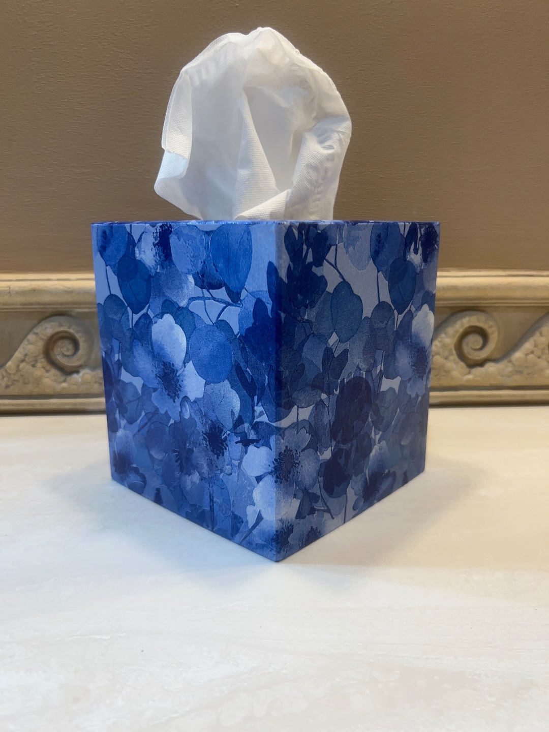 Blue Floral Tissue Box Cover - Etsy