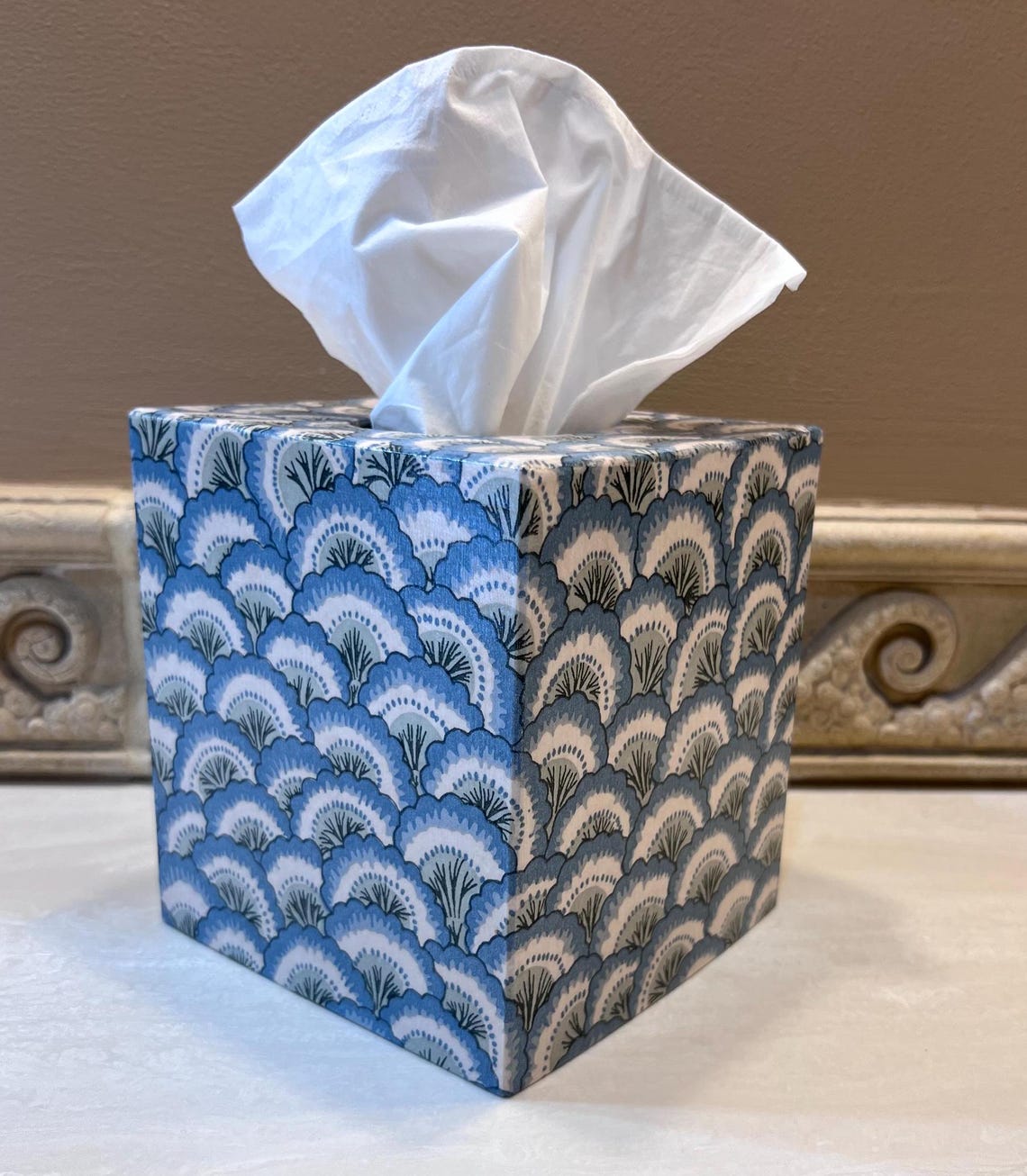 Blue Pontchartrain Scallop Design Tissue Box Cover - Etsy
