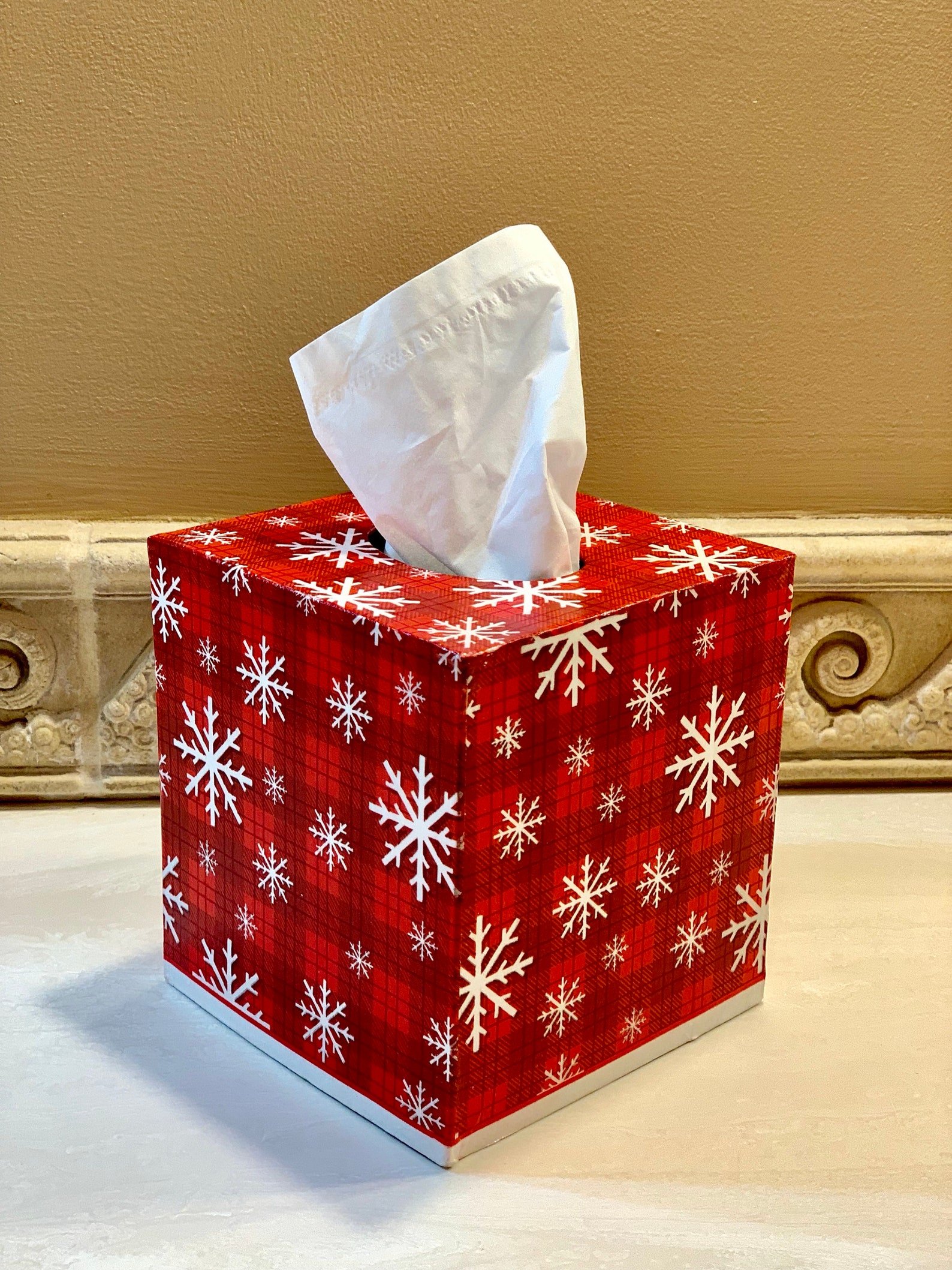 Christmas Red Plaid Snowflake Tissue Box Cover - Etsy