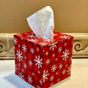 Christmas Red Plaid Snowflake Tissue Box Cover - Etsy