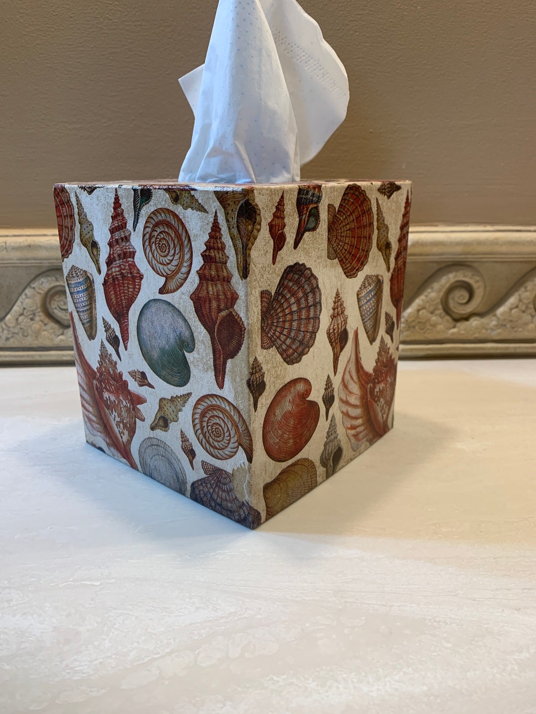 Beach Inspired Multi-seashell natural Background Tissue Box - Etsy