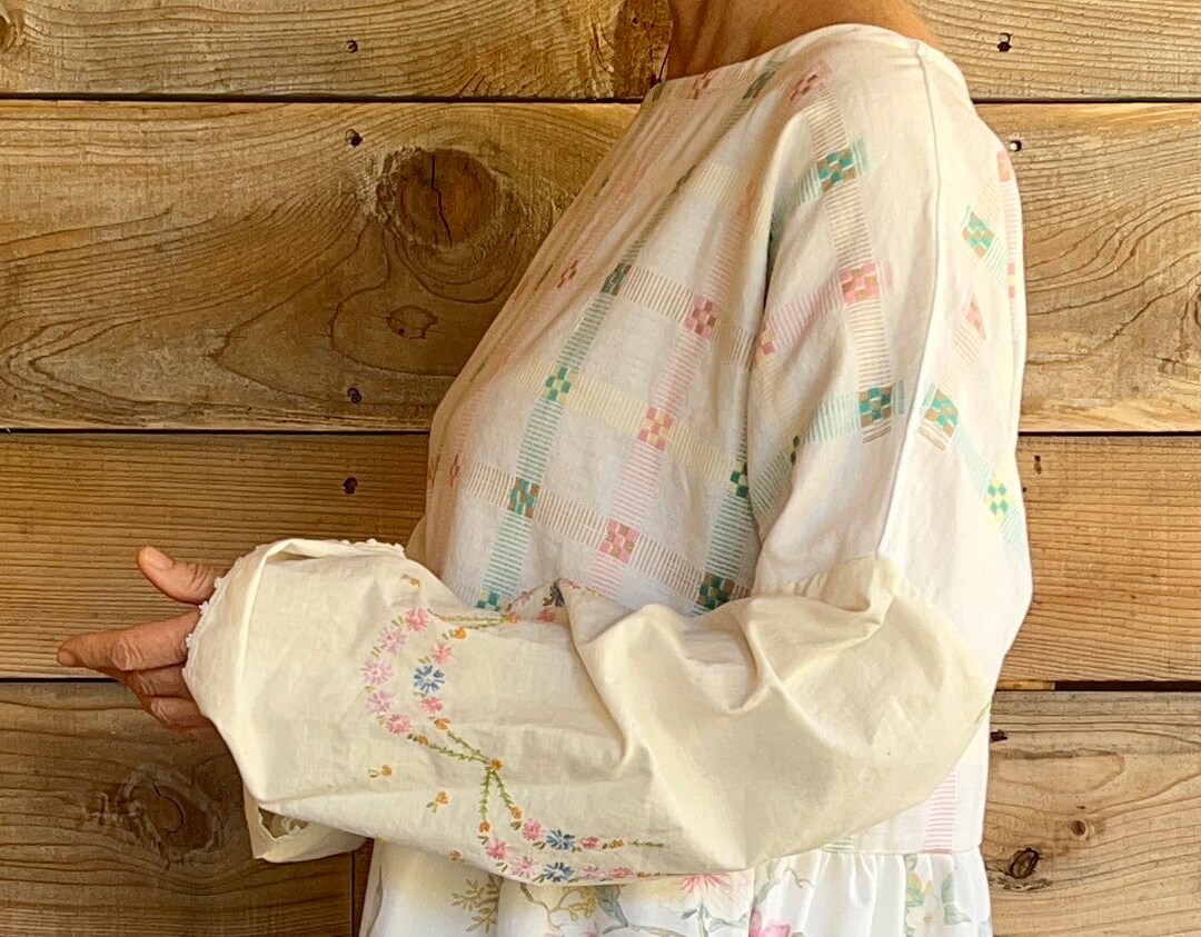 Repurposed Tablecloth Dress Pastel Plaid Embroidered Linen - Etsy