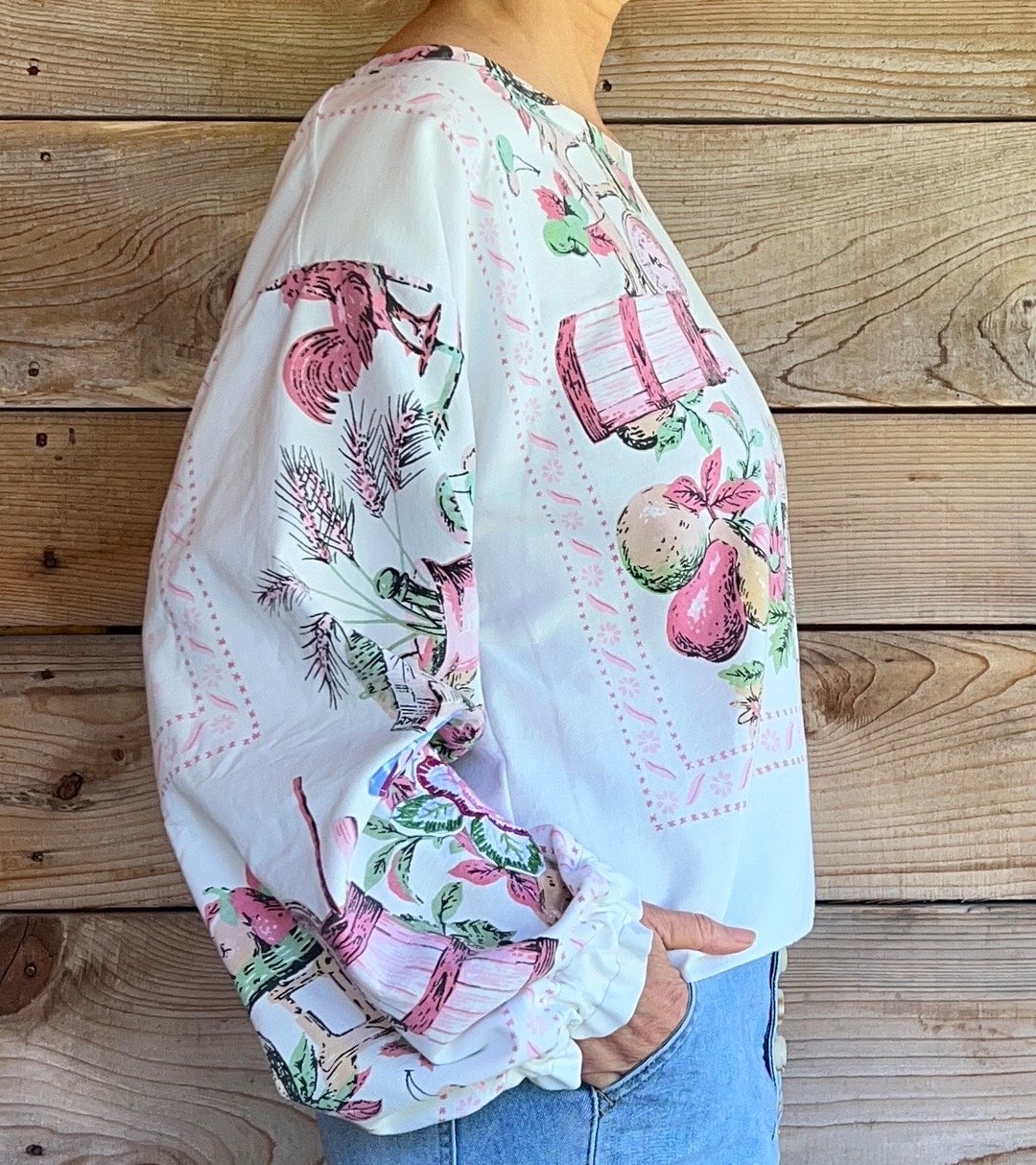 Repurposed Top Vintage Tablecloth Embroidered Upcycled Cottage Country ...