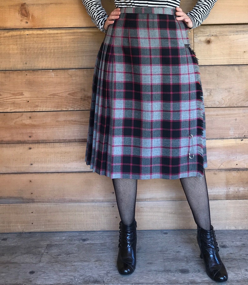 Vintage 60s Sixties Wool Plaid Kilt Skirt Pleated Side Buckle Etsy