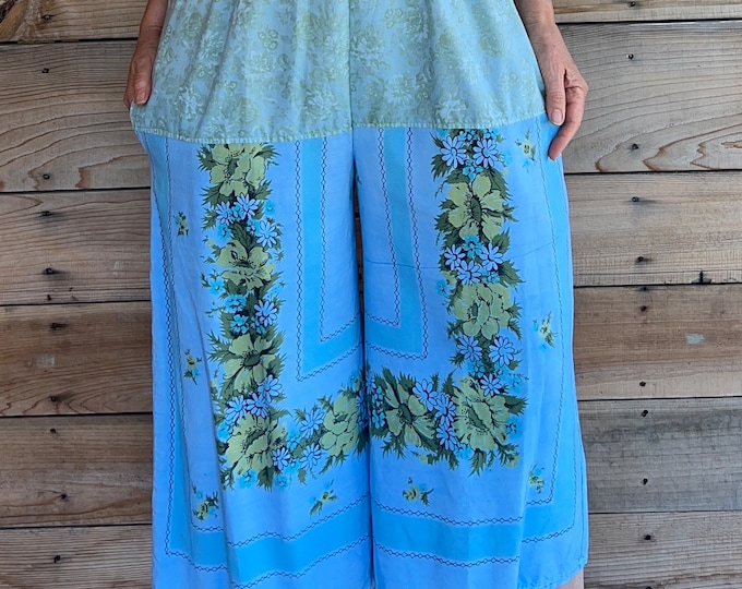 Vintage Hand Embroidered Upcycled Tablecloth Top - Pansies/ Cotton ...