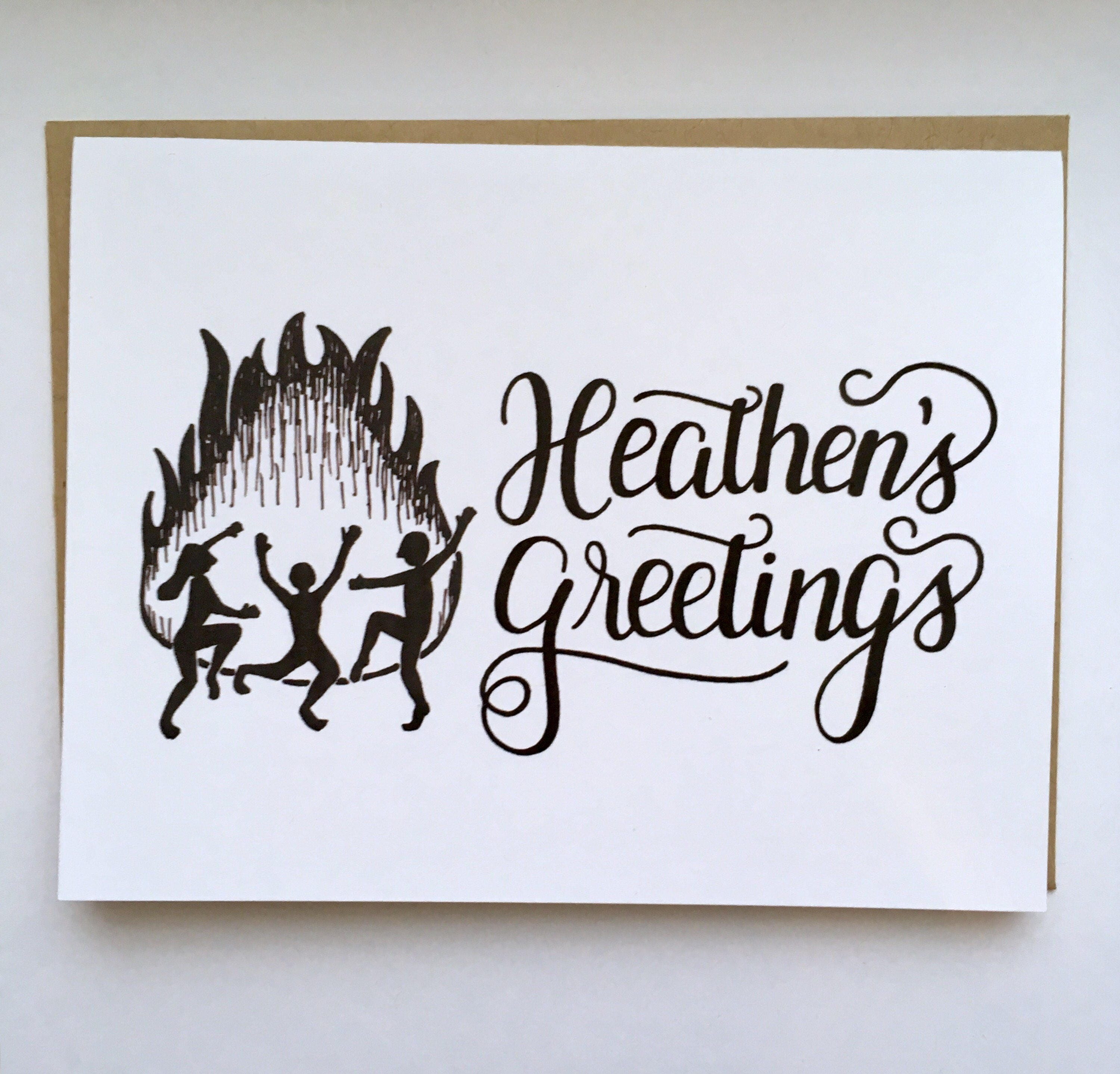 HEATHENS Greetings Hand Lettered Greeting Card - Etsy