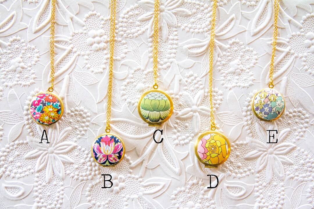 Liberty of London Fabric Button Locket Necklaces- With Gold Chain ...