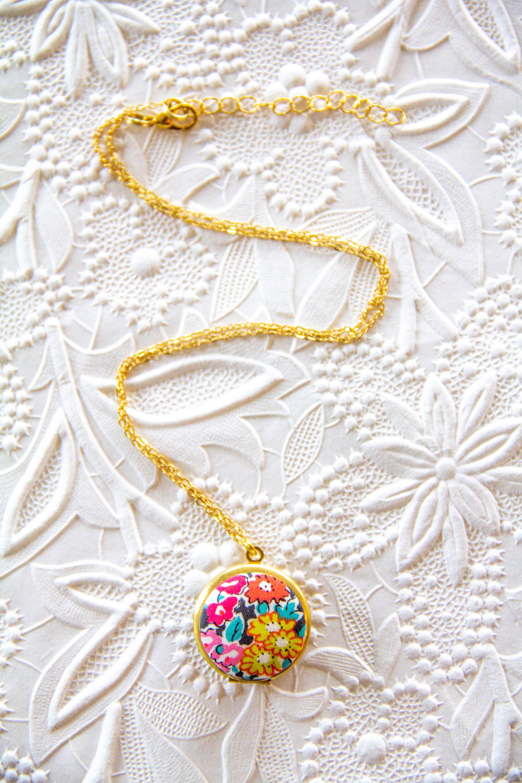 Liberty of London Fabric Button Locket Necklaces- With Gold Chain ...