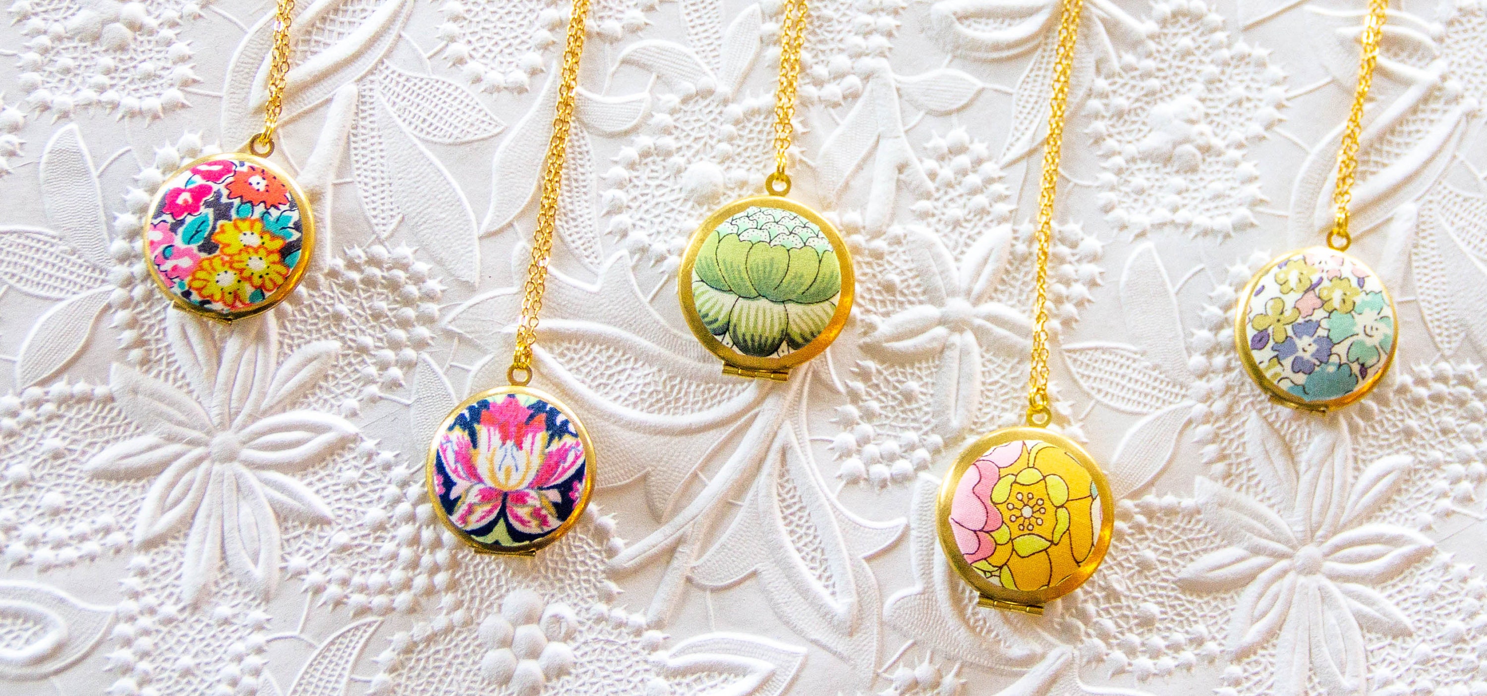 Liberty of London Fabric Button Locket Necklaces- With Gold Chain ...