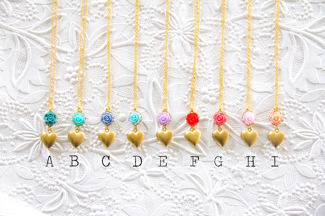 Heart Locket Necklace With Rose for Girls & Teens- Flower Girls Locket ...