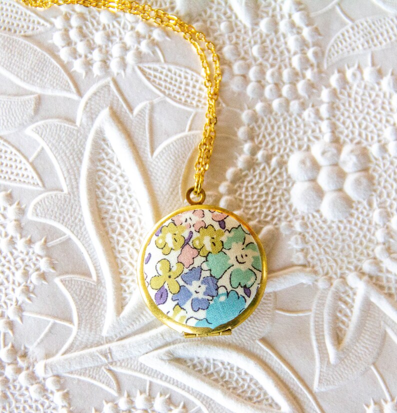 Liberty of London Fabric Button Locket Necklaces- With Gold Chain ...