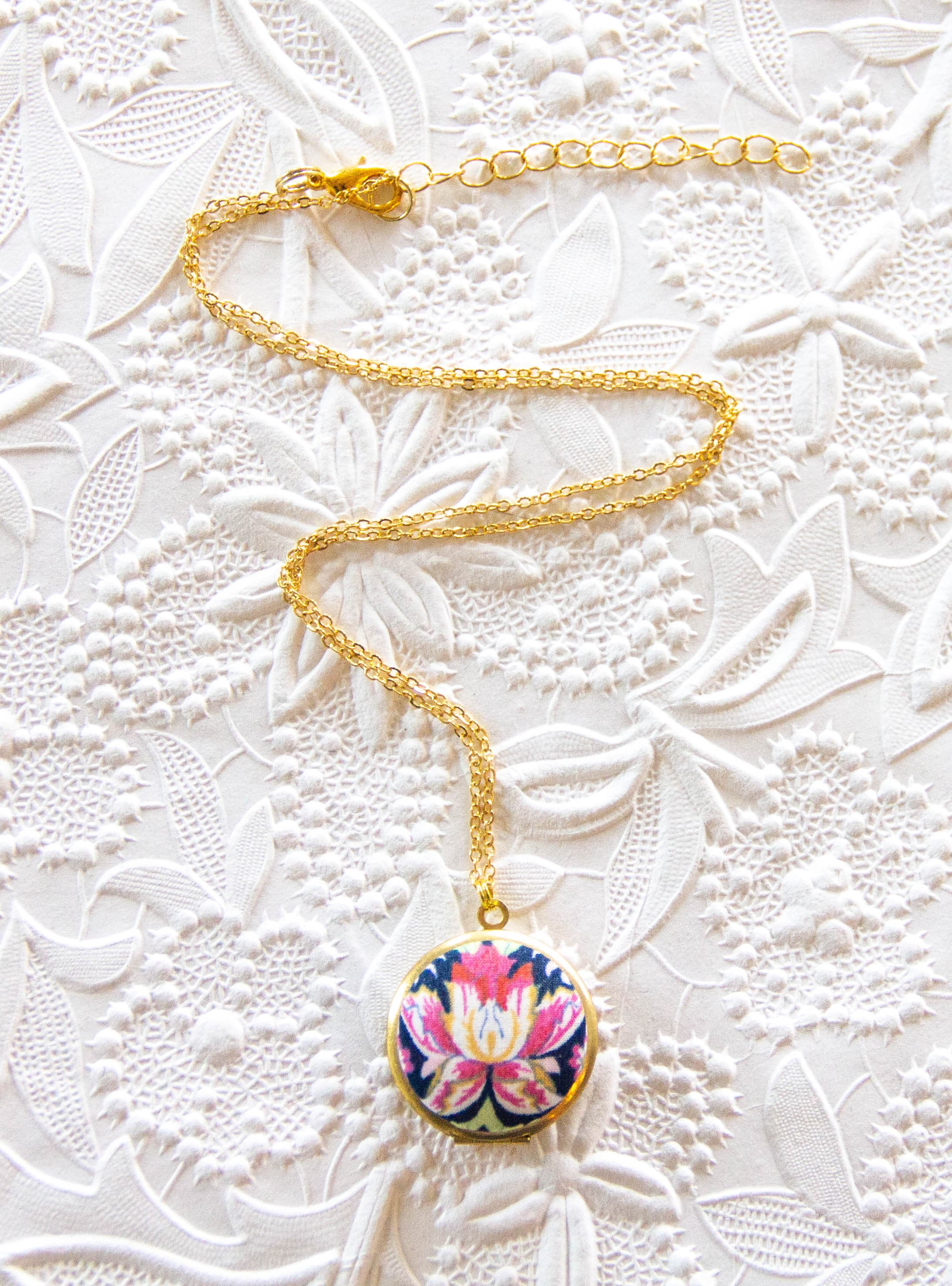 Liberty of London Fabric Button Locket Necklaces- With Gold Chain ...