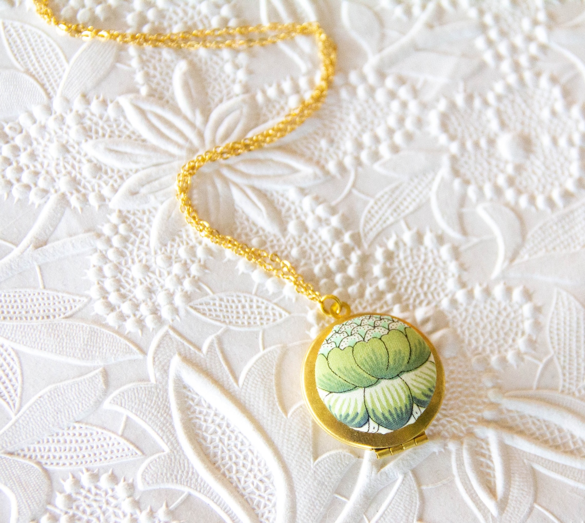 Liberty of London Fabric Button Locket Necklaces- With Gold Chain ...