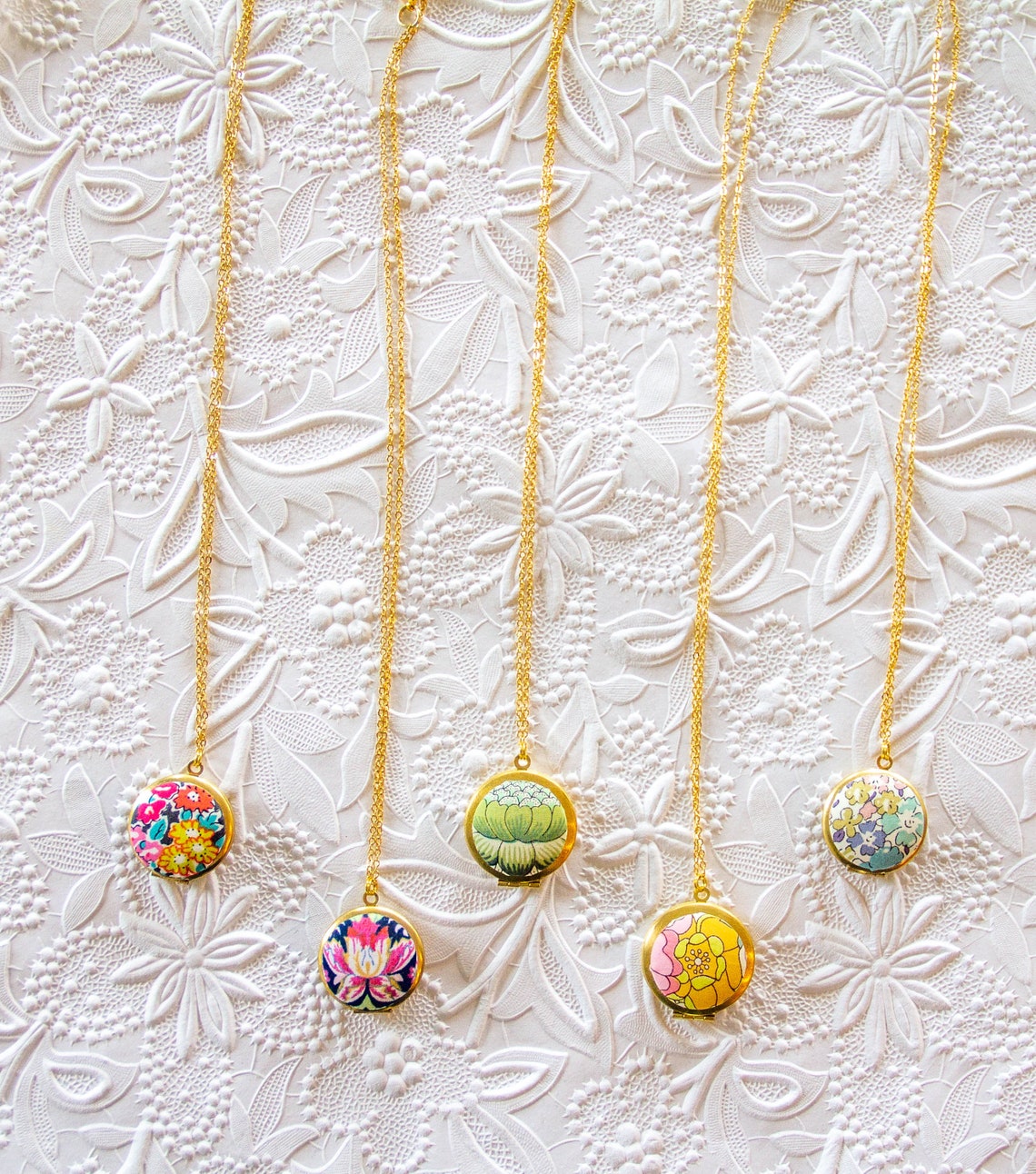 Liberty of London Fabric Button Locket Necklaces With Gold Chain Choose ...