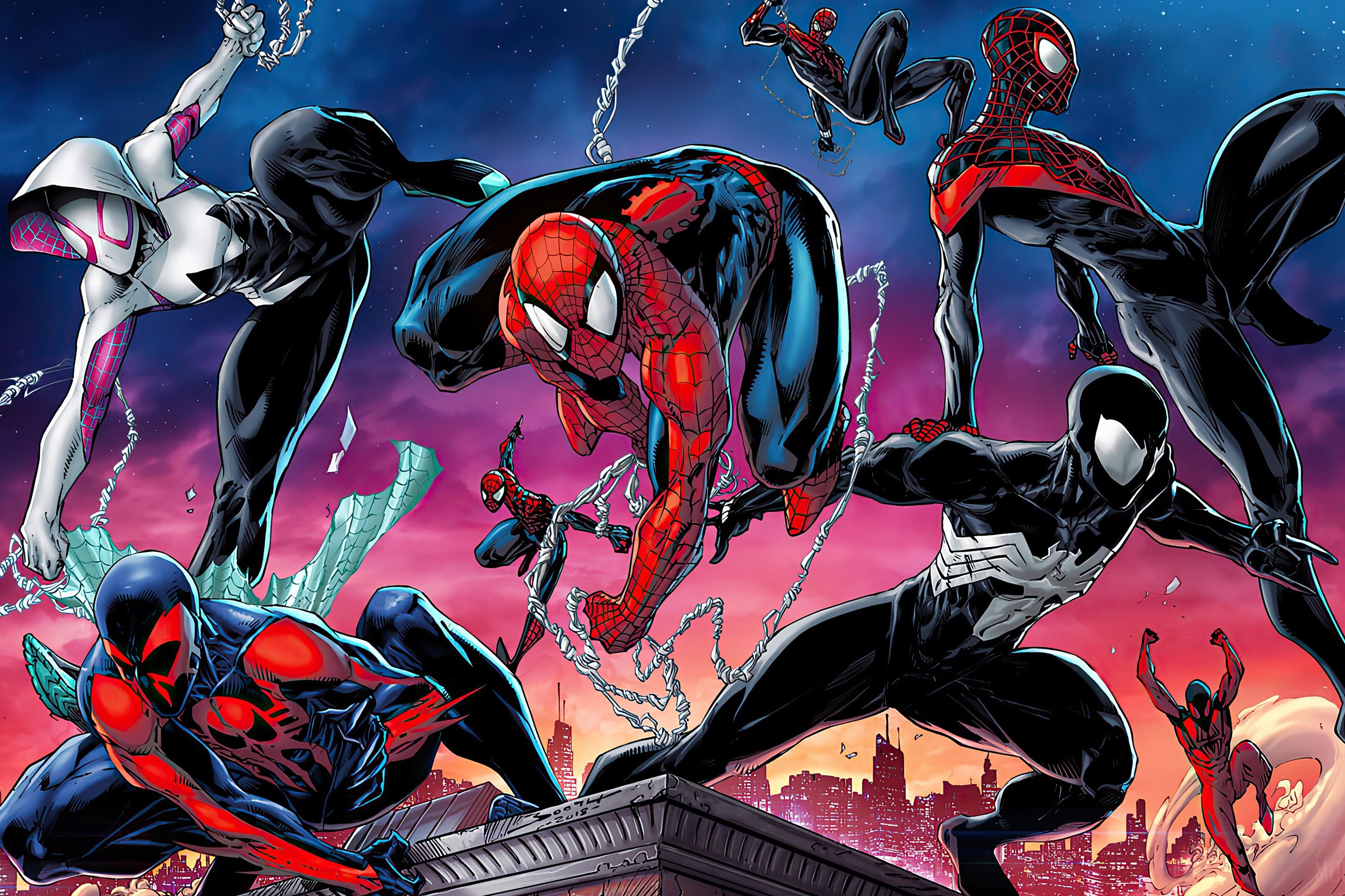 Spider-man Spider-gwen Miles Morales 2099 Peter Parker Poster - Etsy