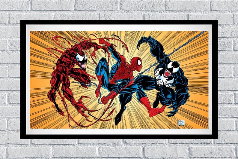 Spider-man Swinging Vs Venom and Carnage Poster Comic Book (44x24 ...