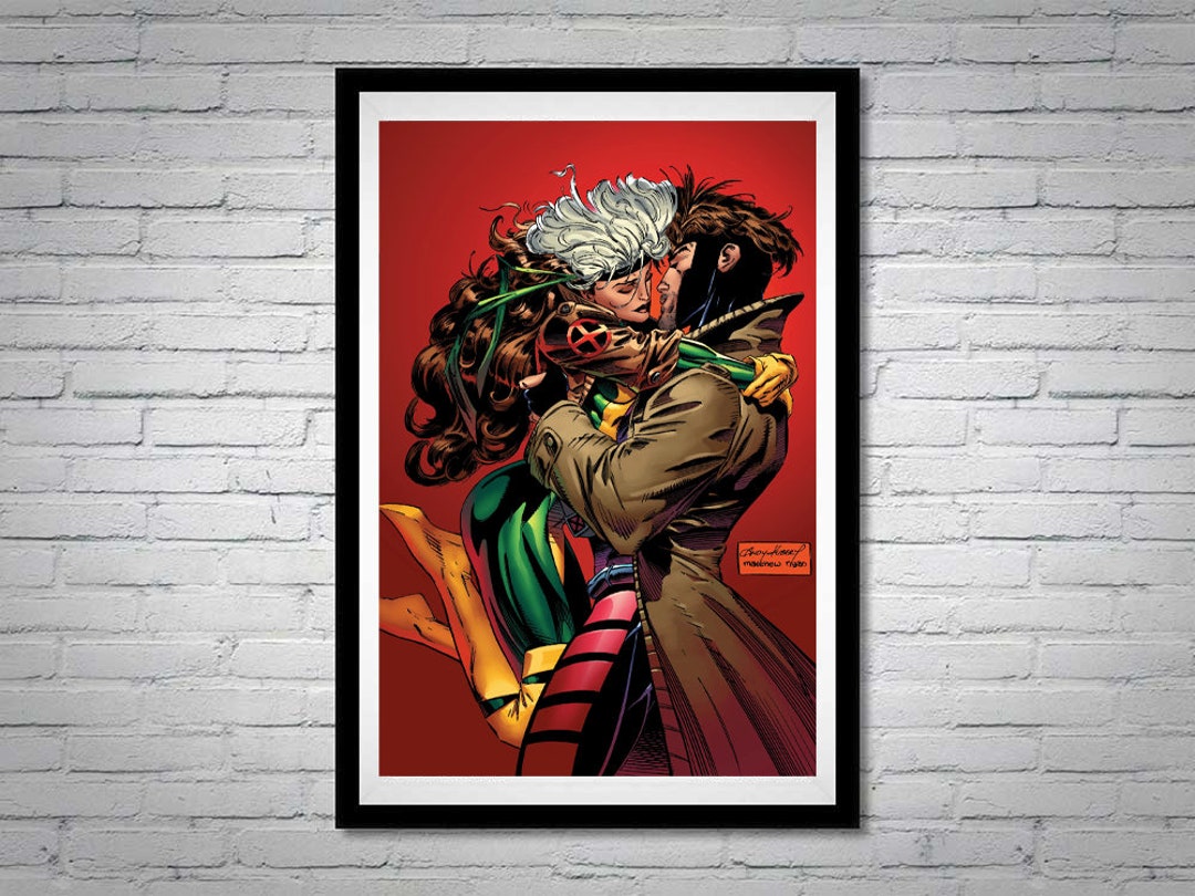 Rogue and Gambit Embrace Kiss Comic Book Poster - Etsy