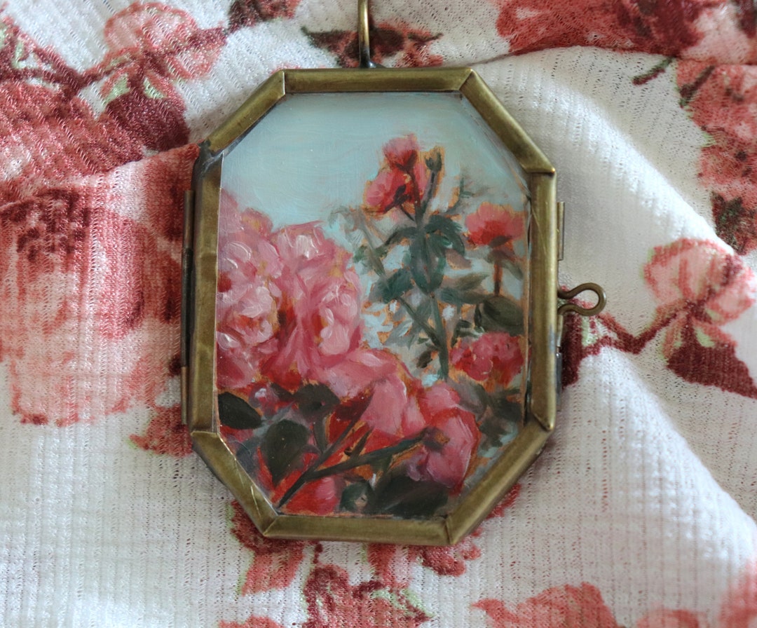 Wild Roses Glass Locket Painting - Etsy