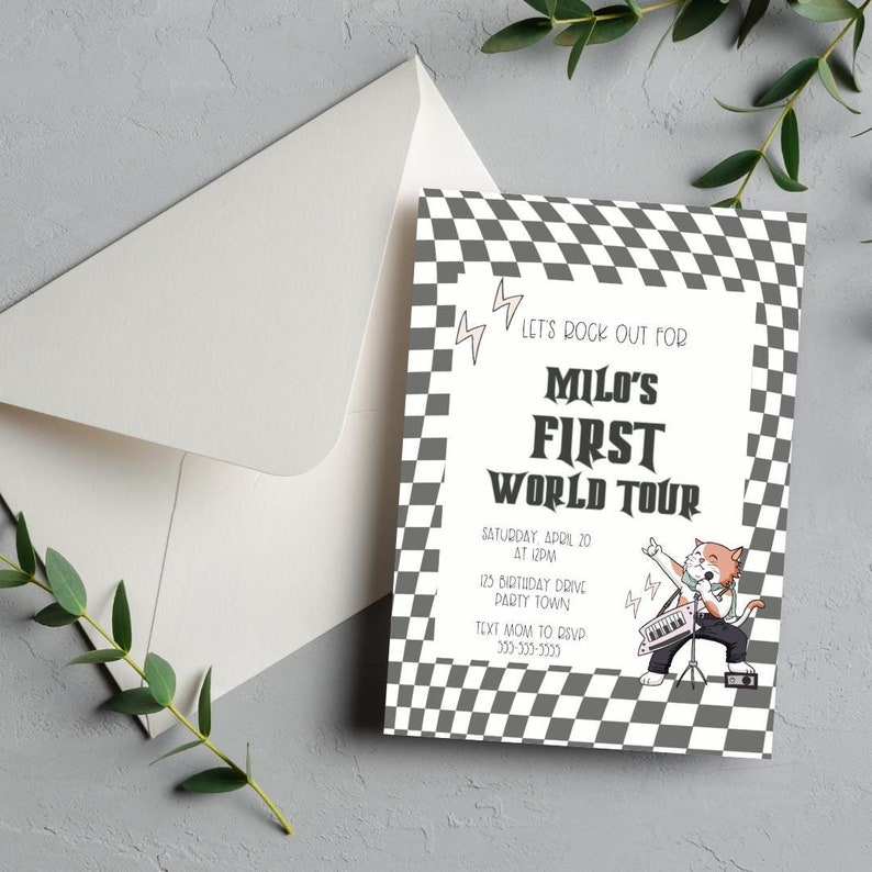 Rock Star First Birthday Invitation: Editable World Tour Theme (DIY ...