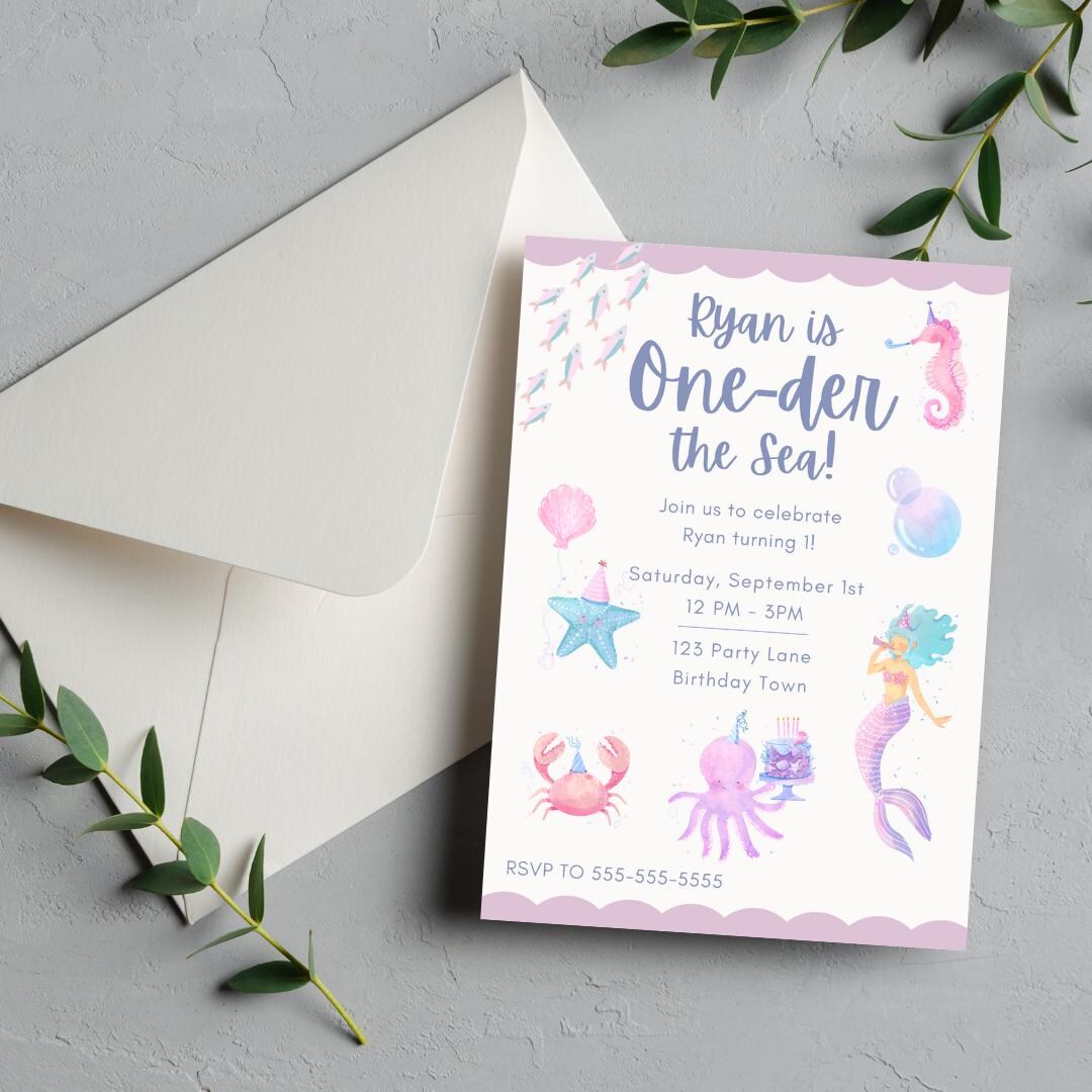 Mermaid First Birthday Invitation: Under the Sea Theme (DIY Editable ...