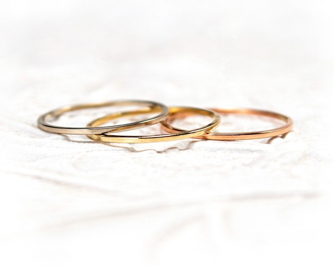 1mm Stacking Ring - 14k Gold Skinny Band - Thin, Delicate Ring - Etsy