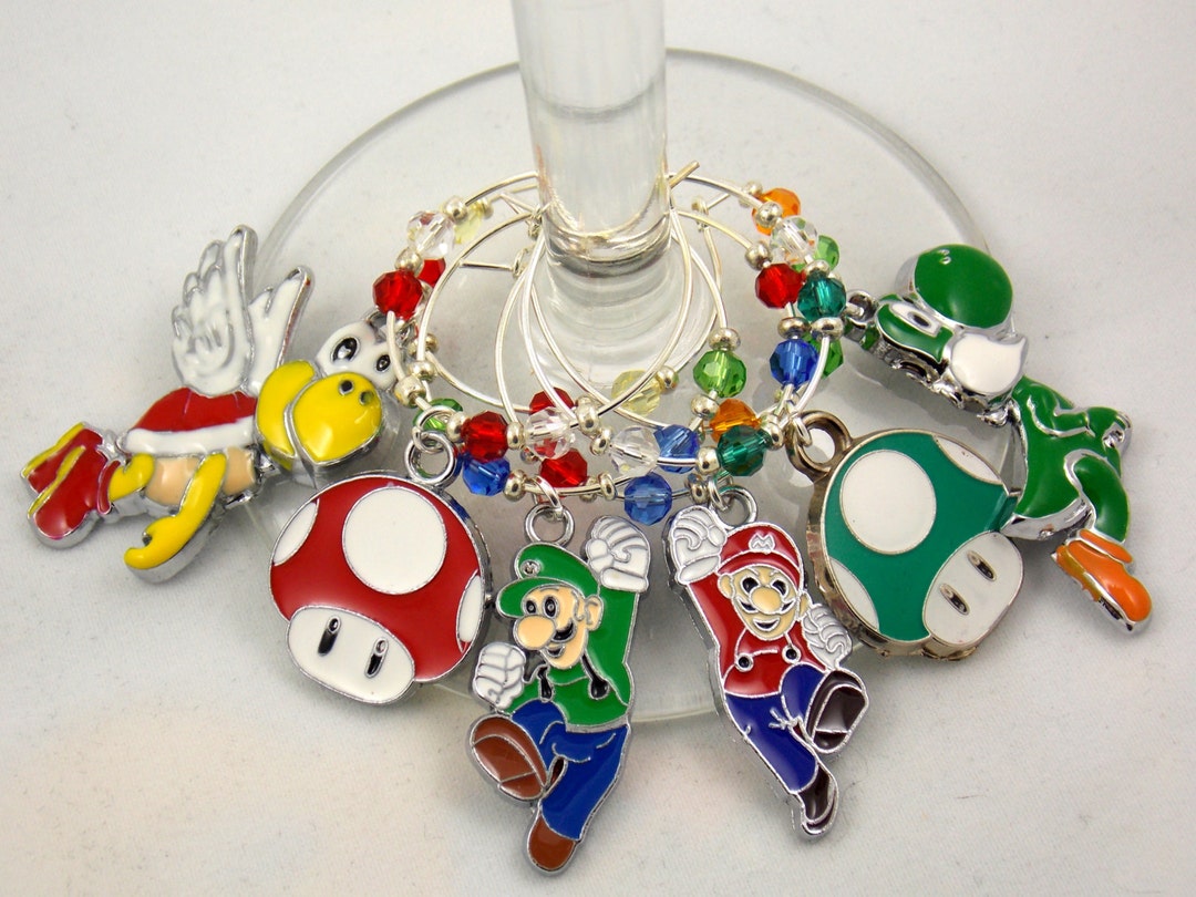 Super Mario Bros. Inspired Handmade Wine Charms Set of 6 Swarovski ...