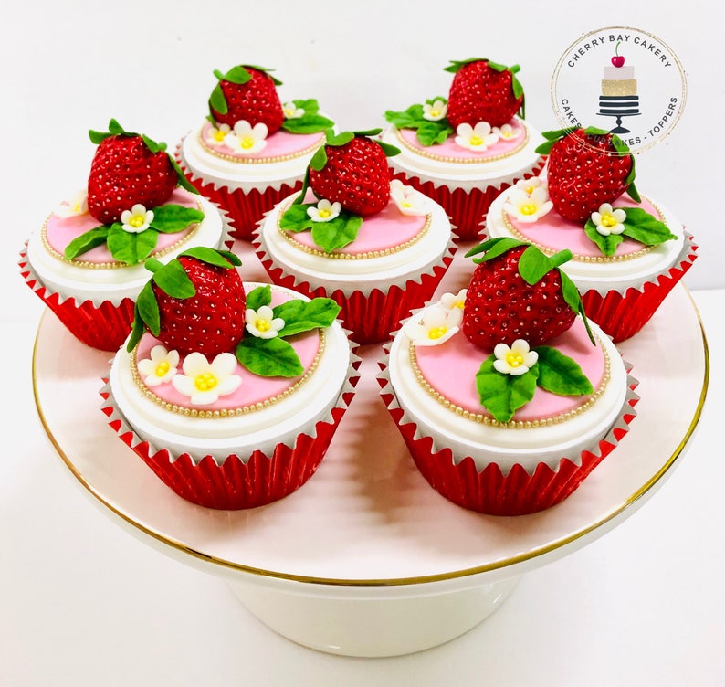 Fondant 3D Strawberry Cupcake Toppers Fondant Strawberries | Etsy Fondant 3D Strawberry Cupcake Toppers Fondant Strawberries | Etsy