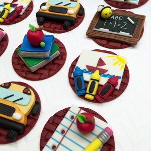 Fondant School Theme Cupcake Toppers, Fondant Apple, Fondant Pencil ...