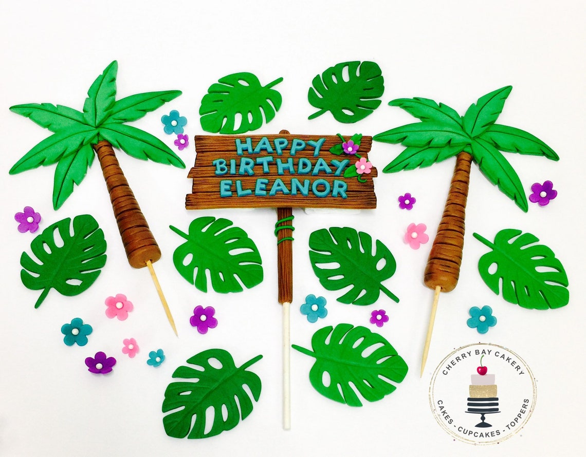 Fondant Tropical Themed Cake Topper Set Tropical Birthday | Etsy