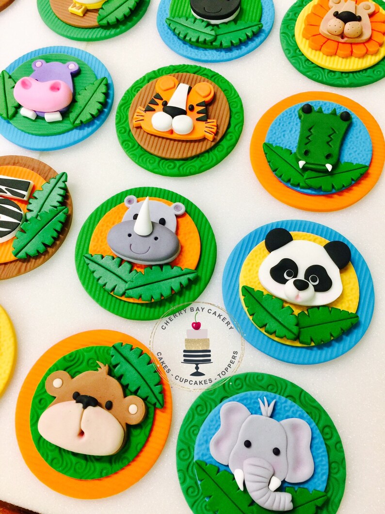 Fondant Zoo Animal Cupcake Toppers Safari Cupcake Toppers | Etsy