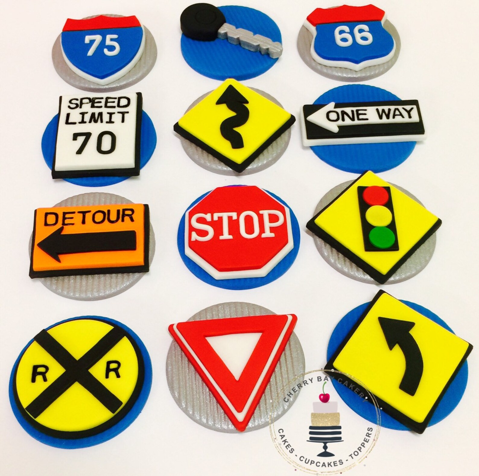 Fondant Road Signs Cupcake Toppers - New Driver 16th Birthday Party ...