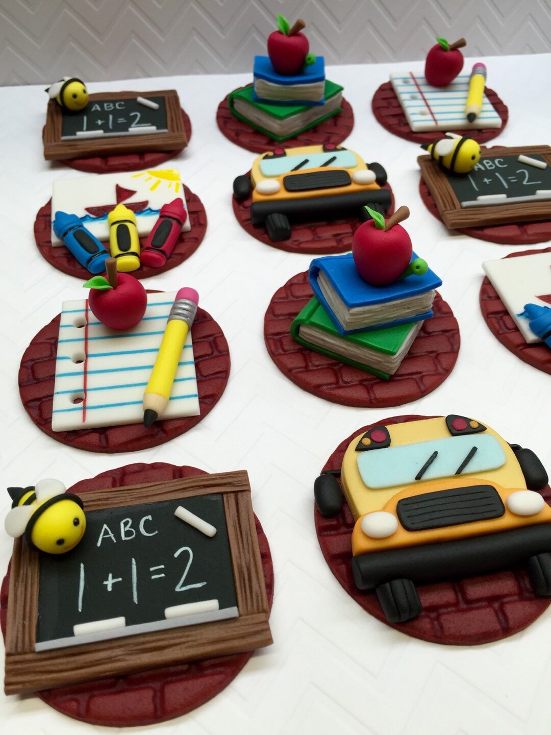 Fondant School Theme Cupcake Toppers, Fondant Apple, Fondant Pencil ...