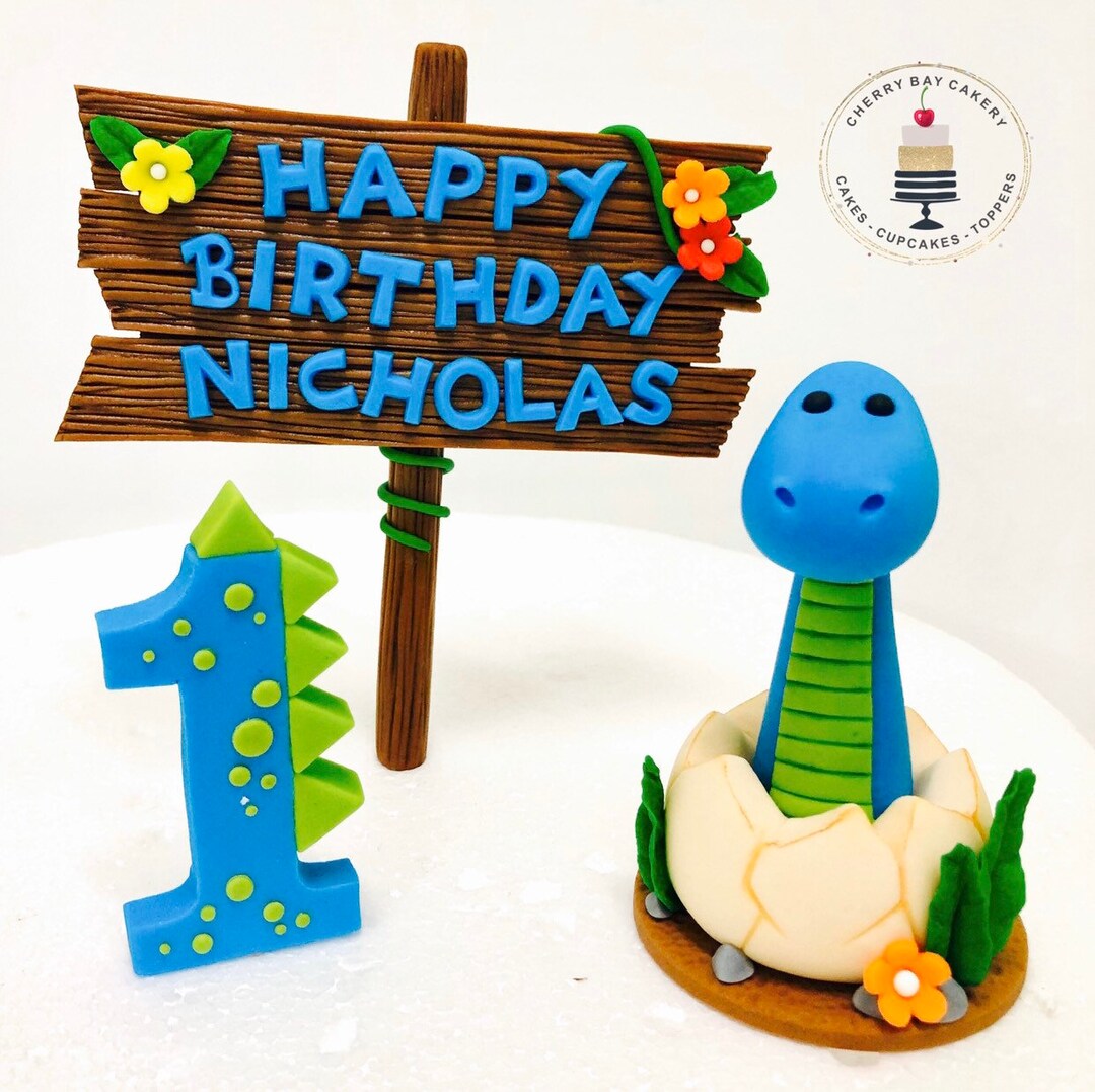 Fondant Dinosaur Cake Topper-dinosaur Birthday Party-long Neck Dinosaur ...