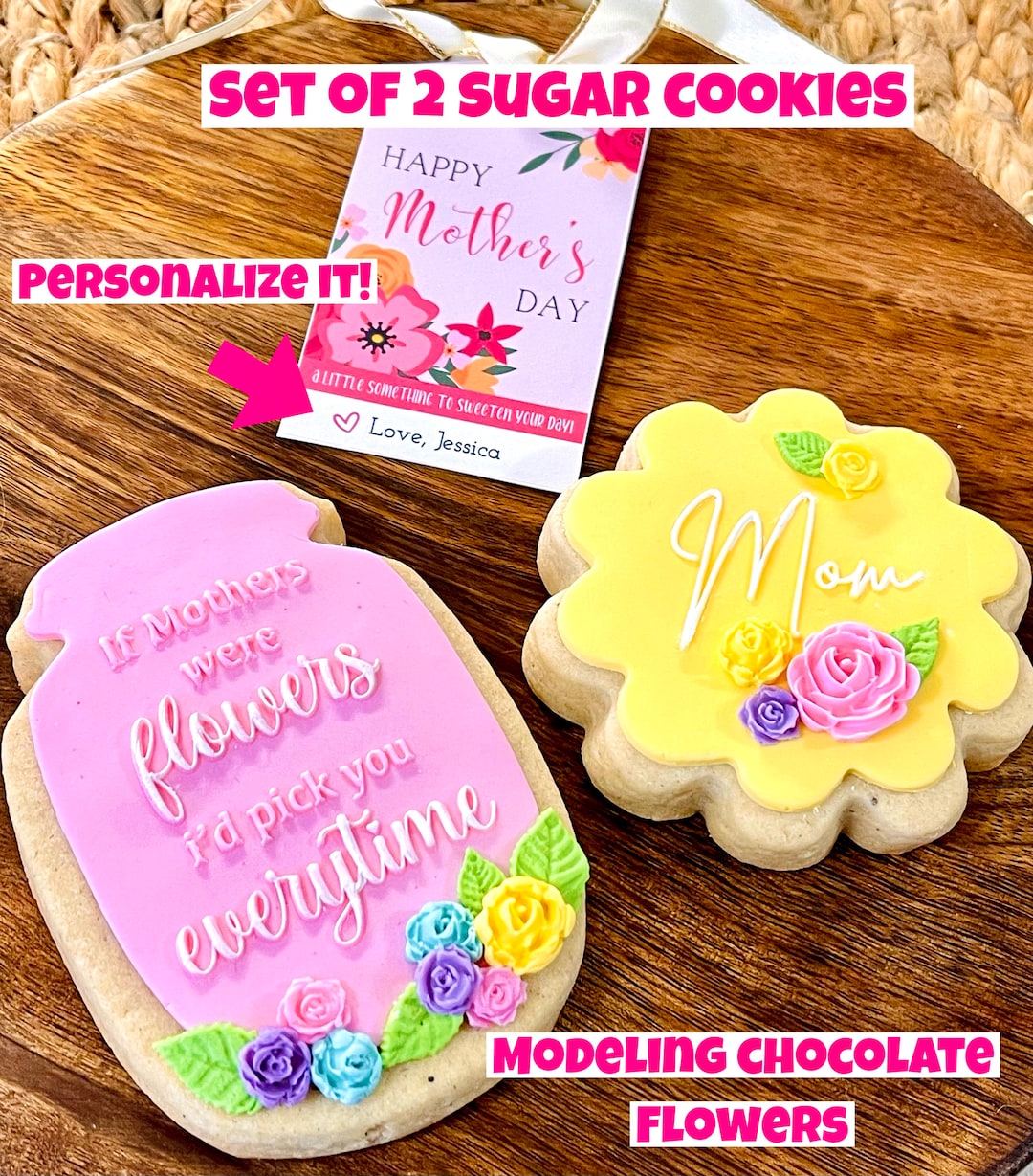 Happy Mothers Day Sugar Cookies | Set of 2 | Personalized Gift Tag ...