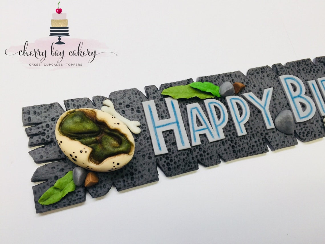 Dinosaur Themed Cake Topper Banner - Dinosaur Birthday Party - Fondant ...
