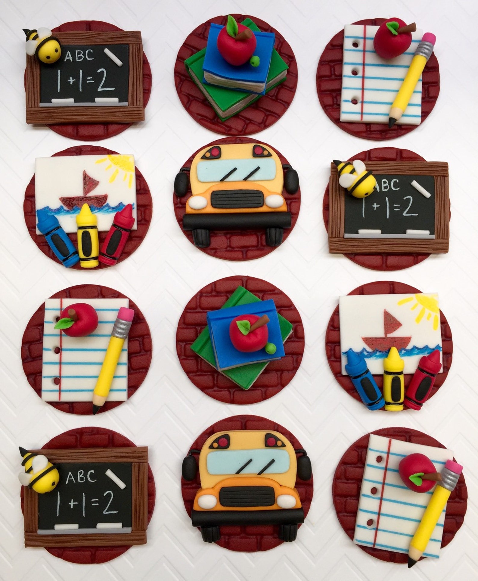 Fondant School Theme Cupcake Toppers Fondant Apple Fondant - Etsy