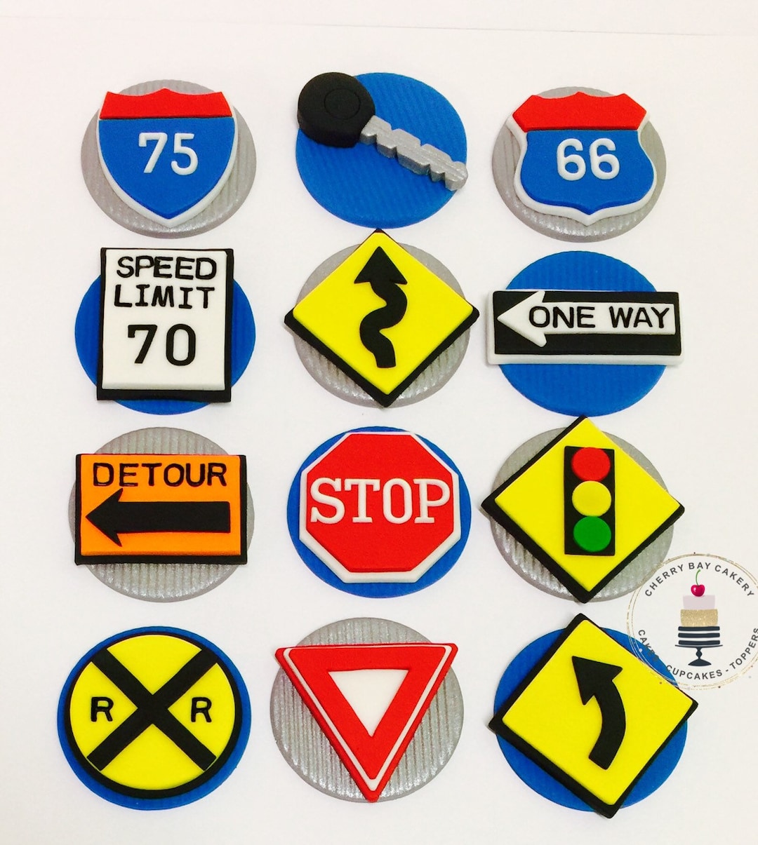 Fondant Road Signs Cupcake Toppers - New Driver 16th Birthday Party ...