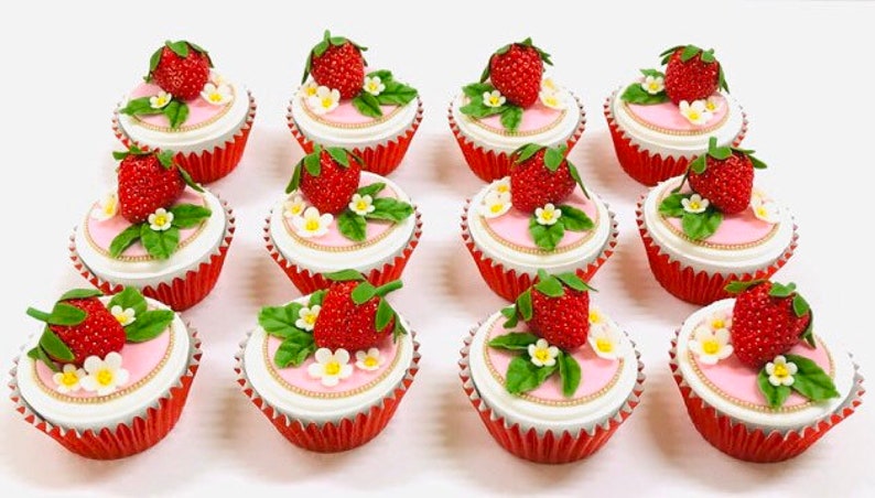Fondant 3D Strawberry Cupcake Toppers Fondant Strawberries | Etsy Fondant 3D Strawberry Cupcake Toppers Fondant Strawberries | Etsy