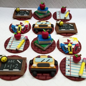 Fondant School Theme Cupcake Toppers, Fondant Apple, Fondant Pencil ...
