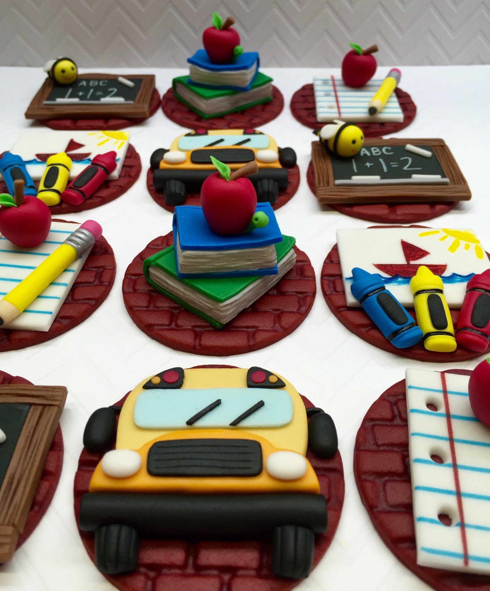 Fondant School Theme Cupcake Toppers, Fondant Apple, Fondant Pencil ...