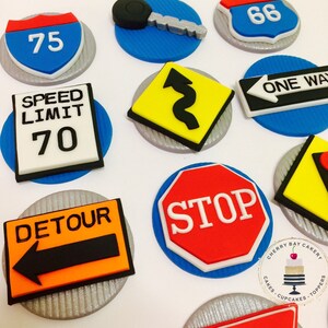 Fondant Road Signs Cupcake Toppers - New Driver 16th Birthday Party ...