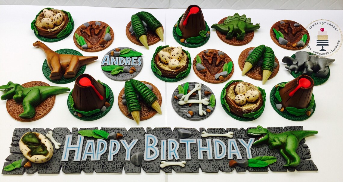 Dinosaur Themed Cake Topper Banner - Dinosaur Birthday Party - Fondant ...