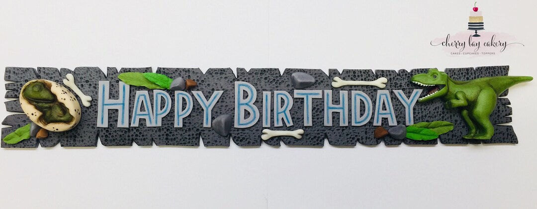 Dinosaur Themed Cake Topper Banner - Dinosaur Birthday Party - Fondant ...